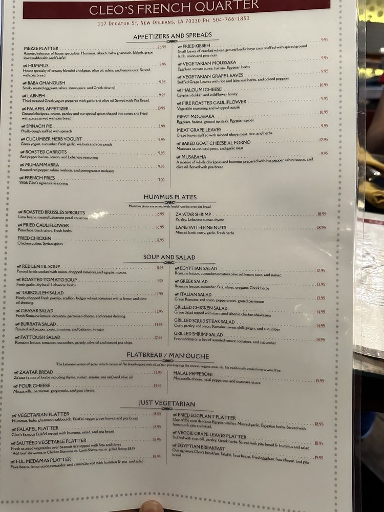 Cleos Menu - Exquisite Middle Eastern Mediterranean Dining