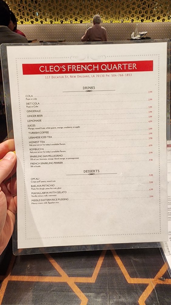 Cleos Menu - Exquisite Middle Eastern Mediterranean Dining